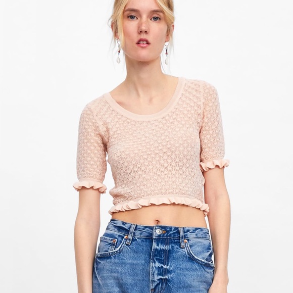 Zara | Tops | Zara Textured Crop Sweater Top Nwt Sz S M Blush | Poshmark